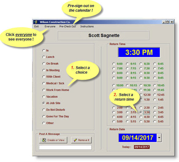 Check–In Check–Out Employee Sign Out Screen